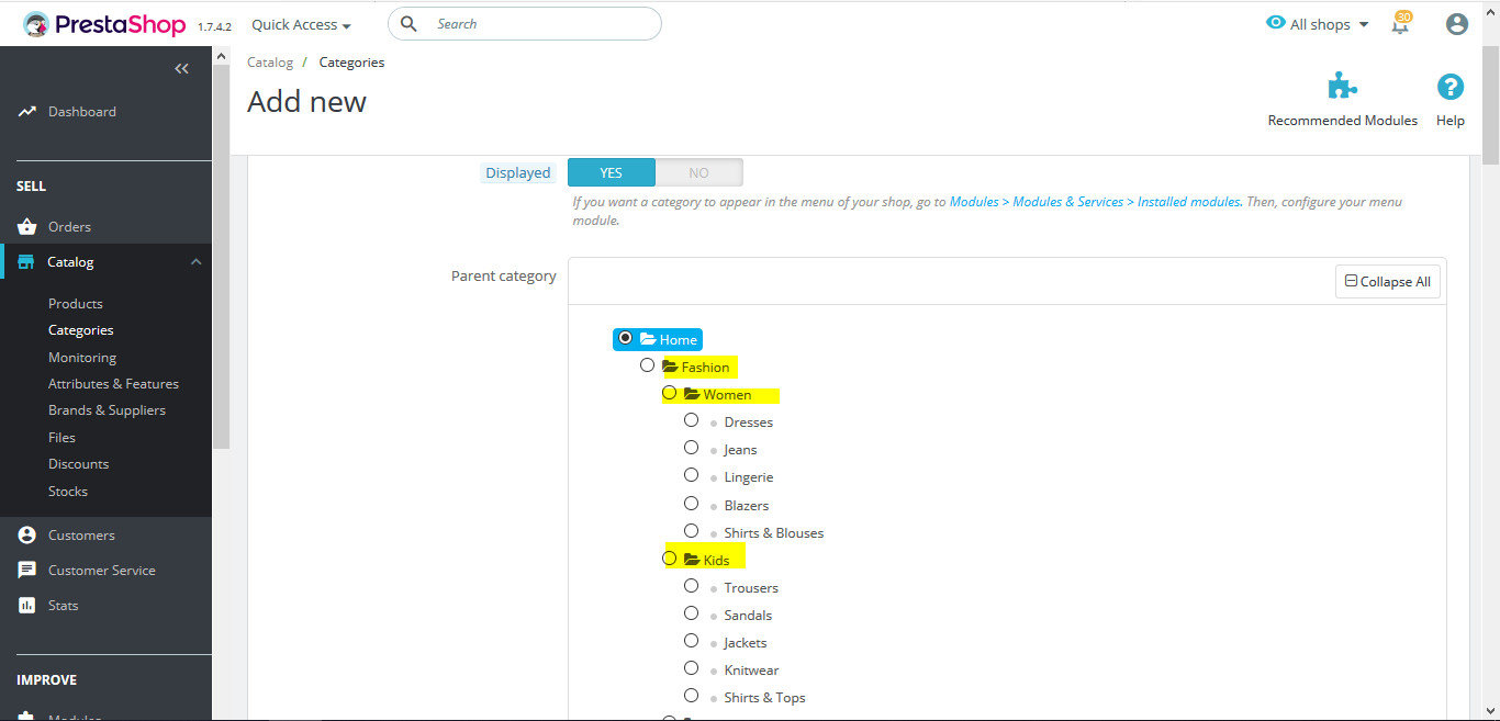 Add a Parent category in prestshop 1.7.5.1 - Configuring and using PrestaShop - PrestaShop Forums