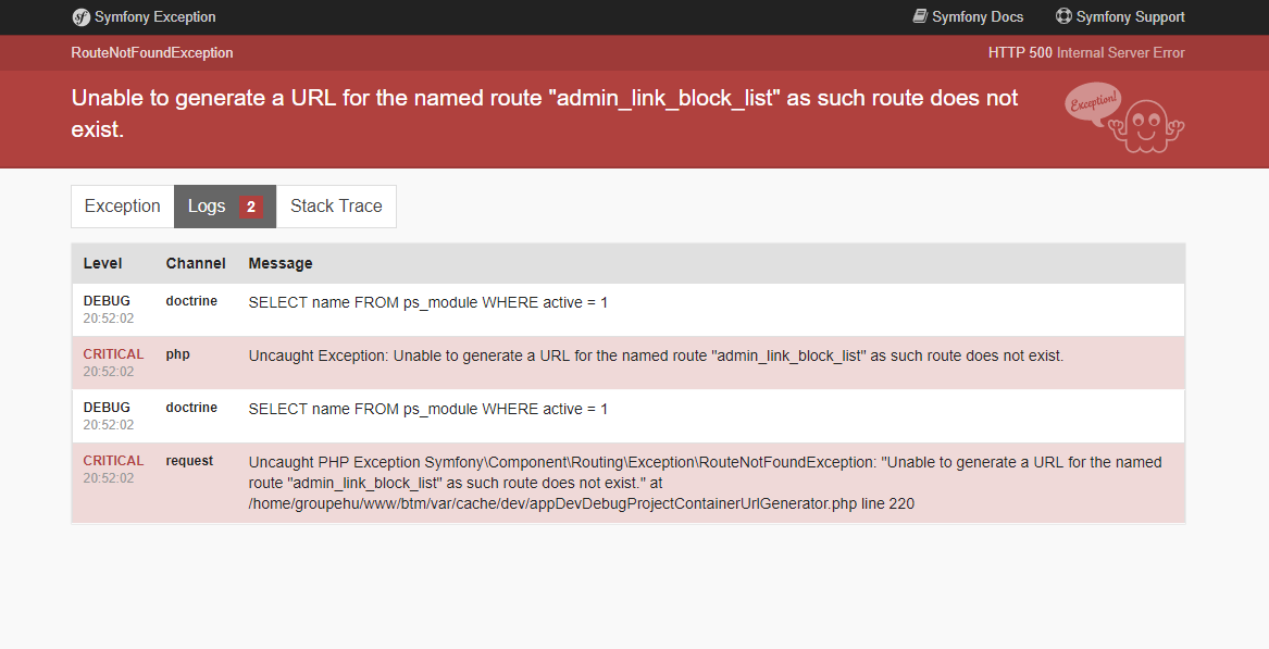 An Exception Has Been Thrown During The Rendering Of A Template Unable To Generate A Url For