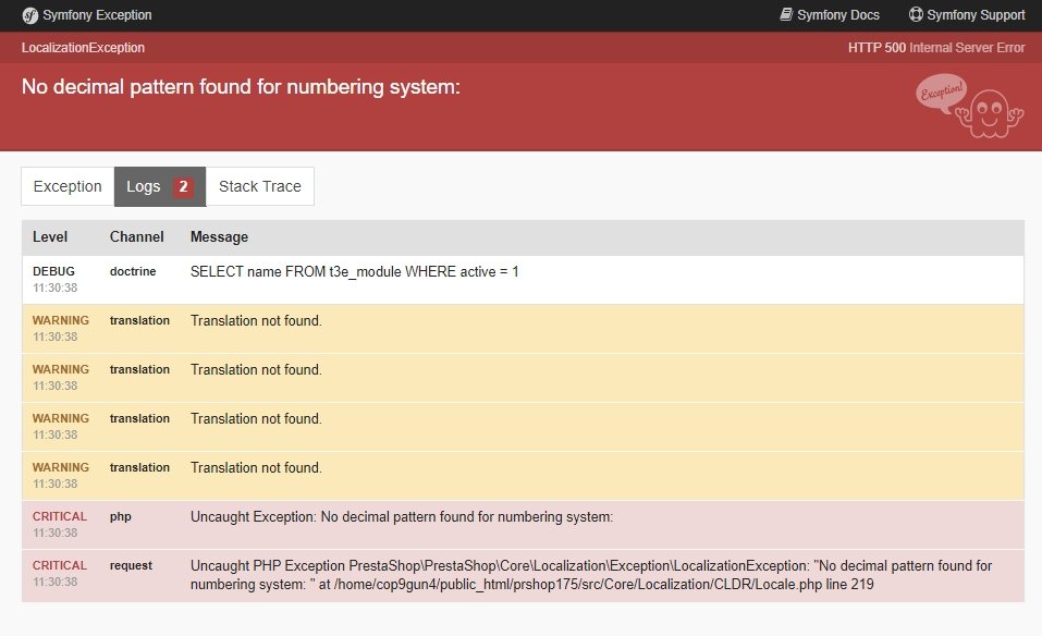 Server Error: No decimal pattern found for numbering system: - General topics - PrestaShop Forums