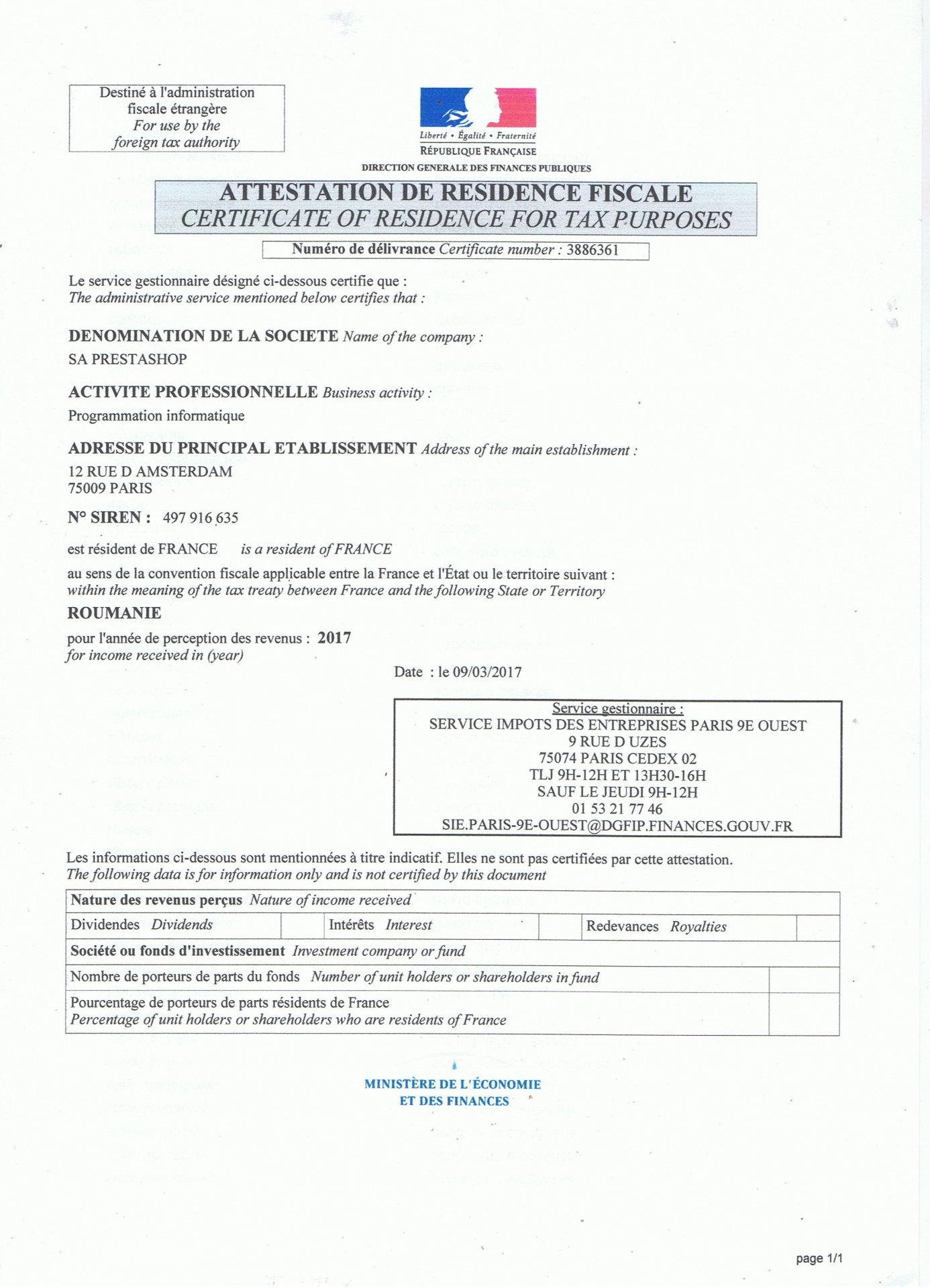 Certificate Of Residence For Tax Purposes General Topics PrestaShop