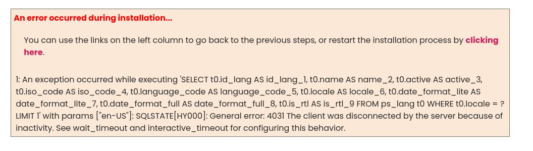 Error On New Fresh Installation Installing Prestashop For The First Time Prestashop Forums