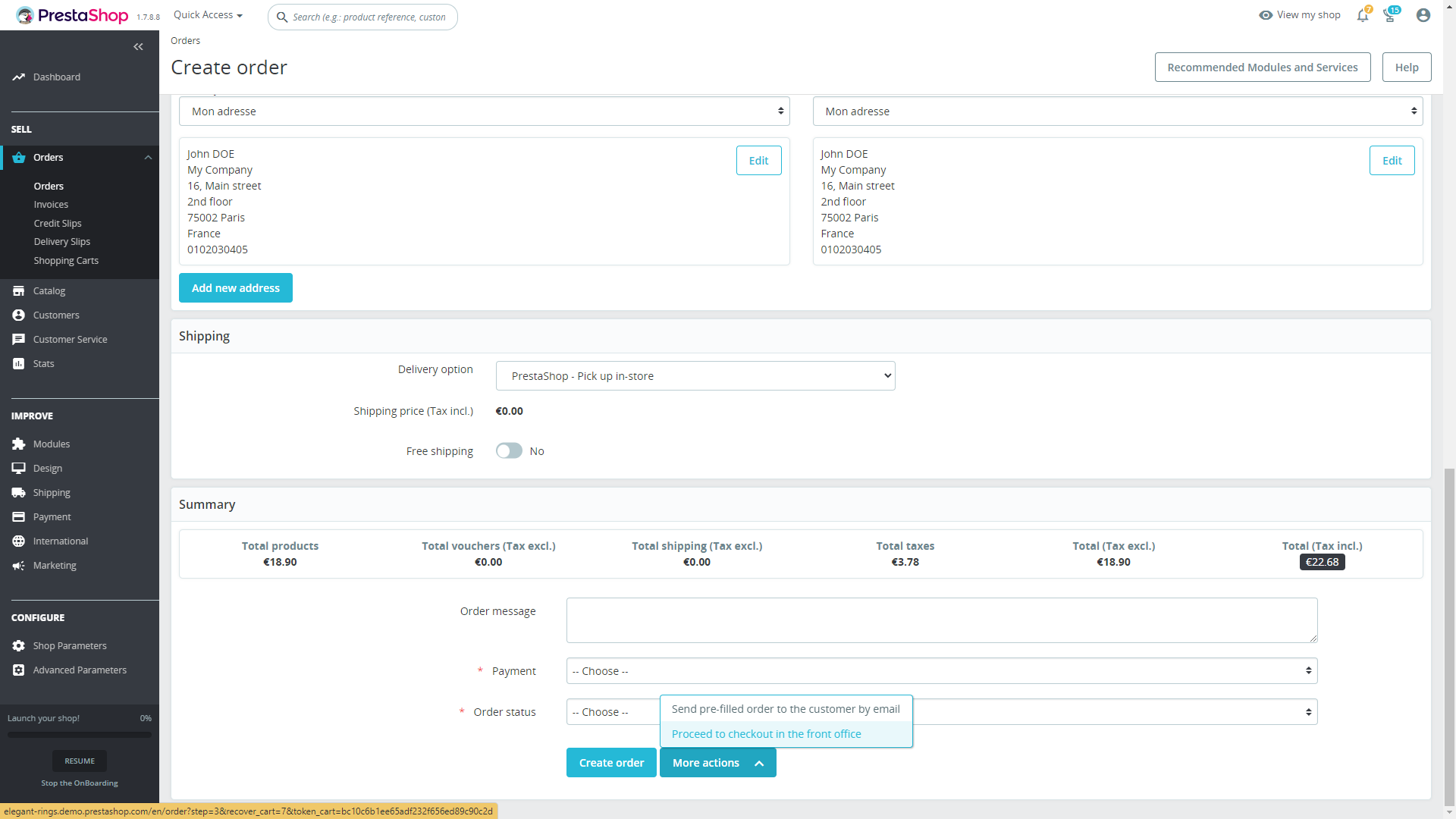 Backoffice New Order Button Proceed To Checkout In The Front Office Doest Work Bug General